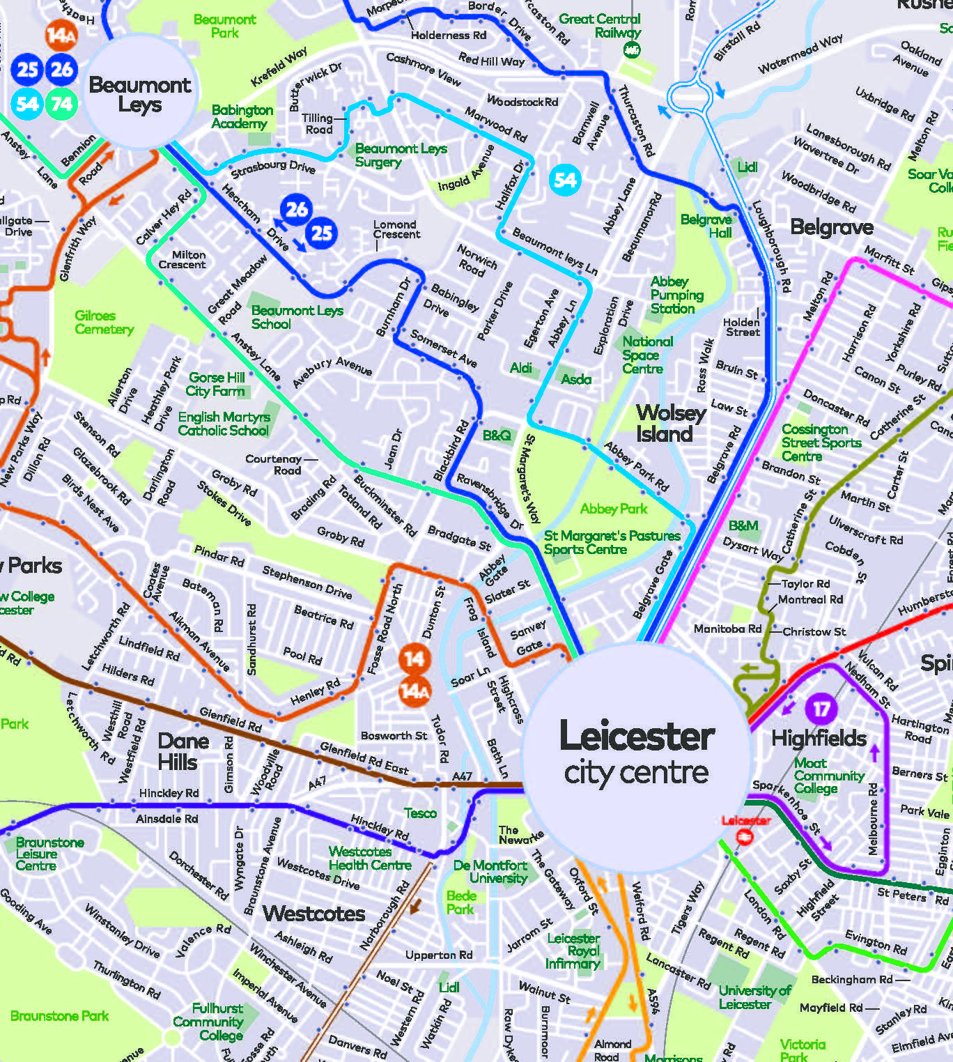 First Leicester Network Map (from 16 April 2023) | First Bus